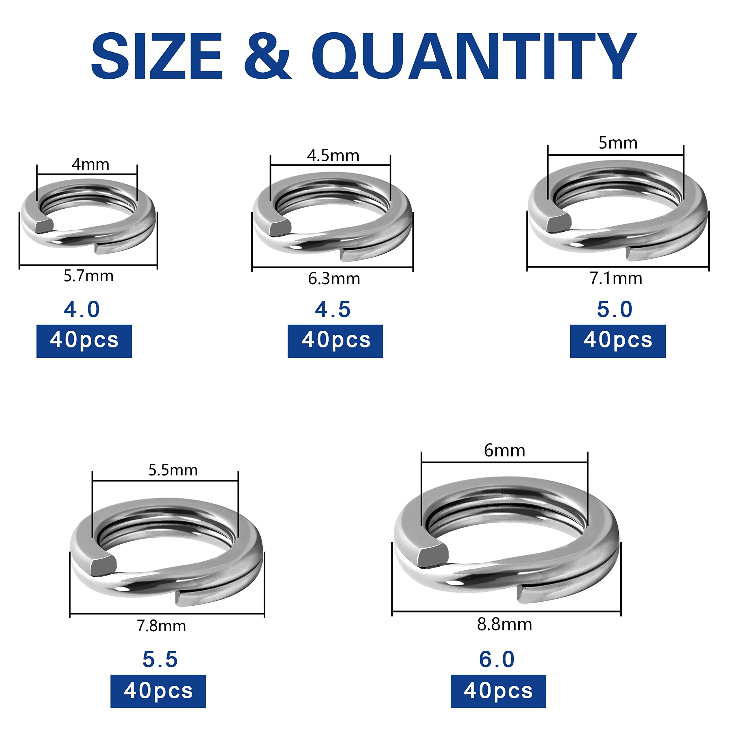 OROOTL Fishing Split Rings Kit, 200pcs Stainless Steel Double Split Rings Heavy Duty Flat Wire Ring Loop for Fishing Lure Hook Connector Freshwater Saltwater Terminal Tackle Accessories