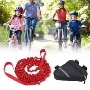 HERCHR Kids Bike Tow Rope, Bicycle Bungee Attachment Rope Pull Strap Traction Leash Trailer with Storage Bag for Family Outdoor Riding(Red)