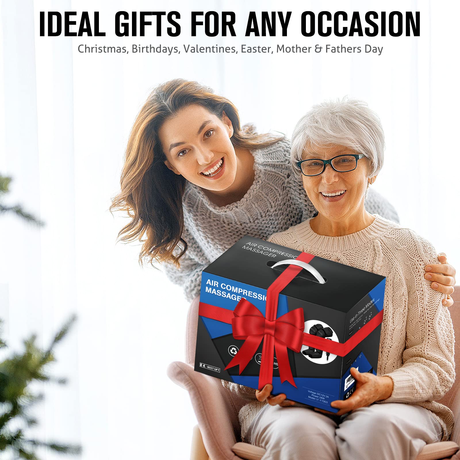 Gifts for Dad Mom Men Women Christmas Mother Day Father Day, Air Compression Massager with Heat for Foot,Leg,Calf,Thigh and Knee, Helpful for Vericose Veins, Muscle Fatigue, Cramps, Swelling and Edema