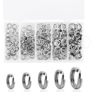 orootl fishing split rings kit, 200pcs stainless steel double split rings heavy duty flat wire ring loop for fishing lure hook connector freshwater saltwater terminal tackle accessories