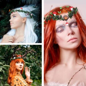 MOSTORY Fairy Flower Mushroom Crown - Elf Woodland Crown Headpiece Red Mushrooms Circlet with Raw Quaz Forest Tiara for Girls Renaissance Cosplay Carnival Photo Shoot