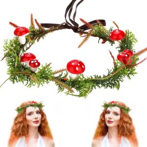 mostory green elf mushroom crown - fairy woodland crown forest flower headpiece floral circlet for women girls renaissance carnival cosplay photo shoot