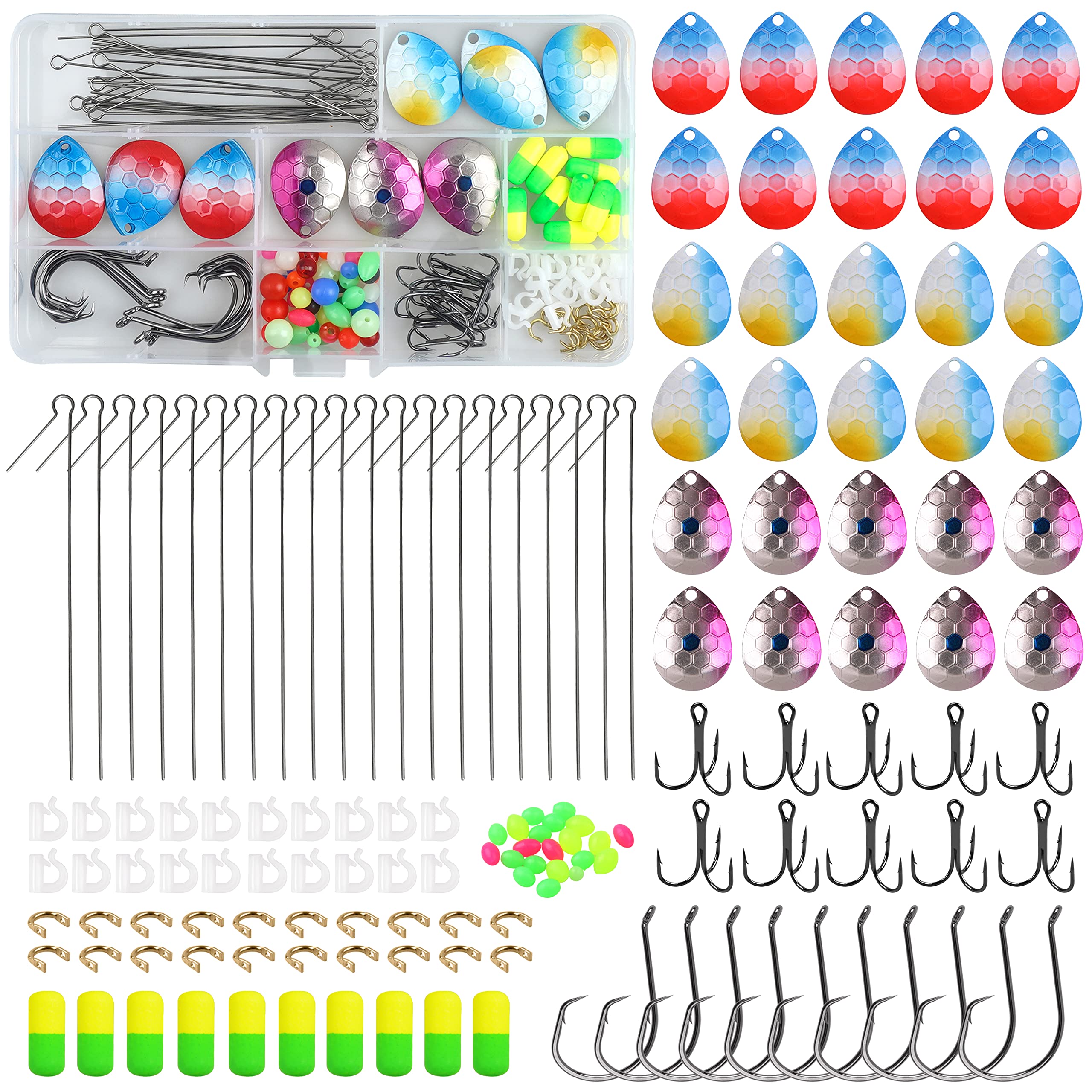 Spinner Blades Fishing Lure Making Kit 150pcs Inline Spinner Rig Making Kit Colorado Blades DIY Fishing Kit with Tackle Box for Spinner Rig Walleye Rigs