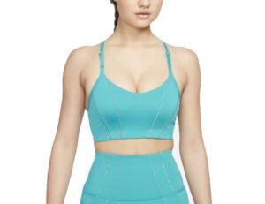 nike women`s yoga dri-fit indy light-support padded metallic tape sports bra (a(dd1407-356)/m, medium)