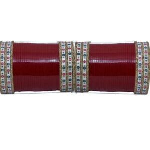 Bridal Punjabi Chura Wedding Maroon Choora/Chooda Set for Marriage for Women/Traditional Bangles for Women/Ethnic Jewelry for Indian Women/Women Bangle Ethnic choora set (Maroon, 2.8)