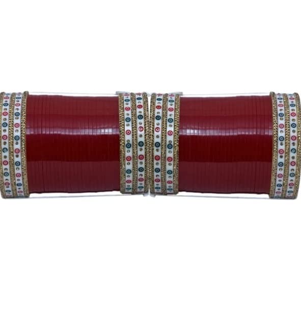 Bridal Punjabi Chura Wedding Maroon Choora/Chooda Set for Marriage for Women/Traditional Bangles for Women/Ethnic Jewelry for Indian Women/Women Bangle Ethnic choora set (Maroon, 2.8)