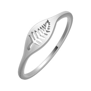 qiamni fashion stainless steel nature fern leaf ring for women woodland jewelry plants leaves finger rings wedding gifts (silver)