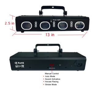 Upgraded 4 Lens DJ Disco Lights for Parties Laser Light Show with 9 LED Strobe Lights Remote&DMX512 Control, Sound Activated Club Lights for Home Party Birthday,Halloween,Christmas