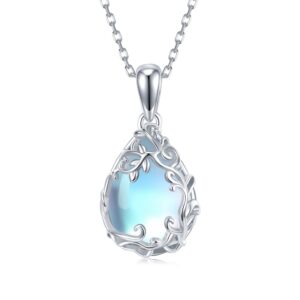 svodea teardrop moonstone necklace for women,925 sterling silver created water-shaped moonstone cage filigree necklaces, gold plated, moonstone