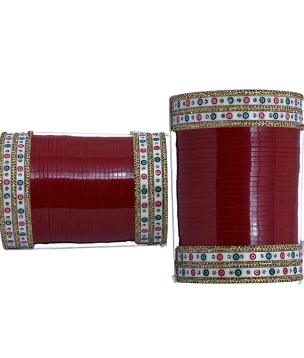 Bridal Punjabi Chura Wedding Maroon Choora/Chooda Set for Marriage for Women/Traditional Bangles for Women/Ethnic Jewelry for Indian Women/Women Bangle Ethnic choora set (Maroon, 2.8)