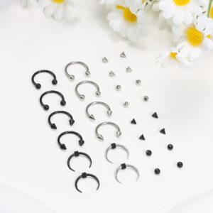 Ovxznts 16G Surgical Steel Septum Rings Nose Septum Horseshoe Hoop Lip Smiley Piercing Jewelry Eyebrow Ring Daith Earrings Replacement Ball and Spikes Set