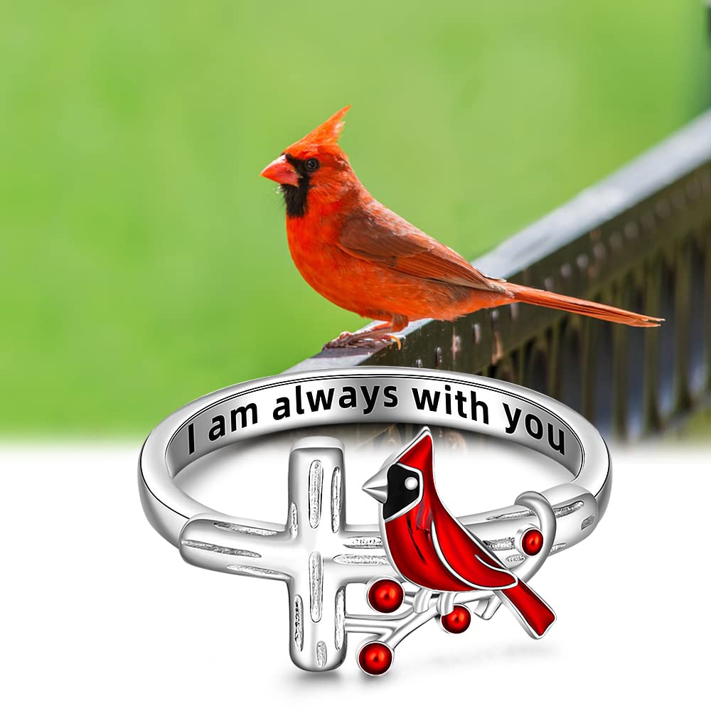 Cardinal Ring Cardinal Appear When Angels Are Near Cross Red Bird Spiritual Rings for Women Sterling Silver Memorial Gifts for Loss of Loved One Size 6