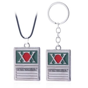 hxh themed hunter license keychain necklace set - hunter killua gon anime key chain - halloween cosplay gifts for women men