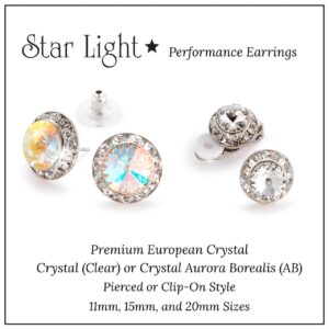 Star Light Crystal Jewelry | Crystal Clear and Crystal AB Rhinestone Clip On or Pierced Earrings for Dance, Pageant, Prom, Performance, Wedding 15mm Crystal Clear Clip On