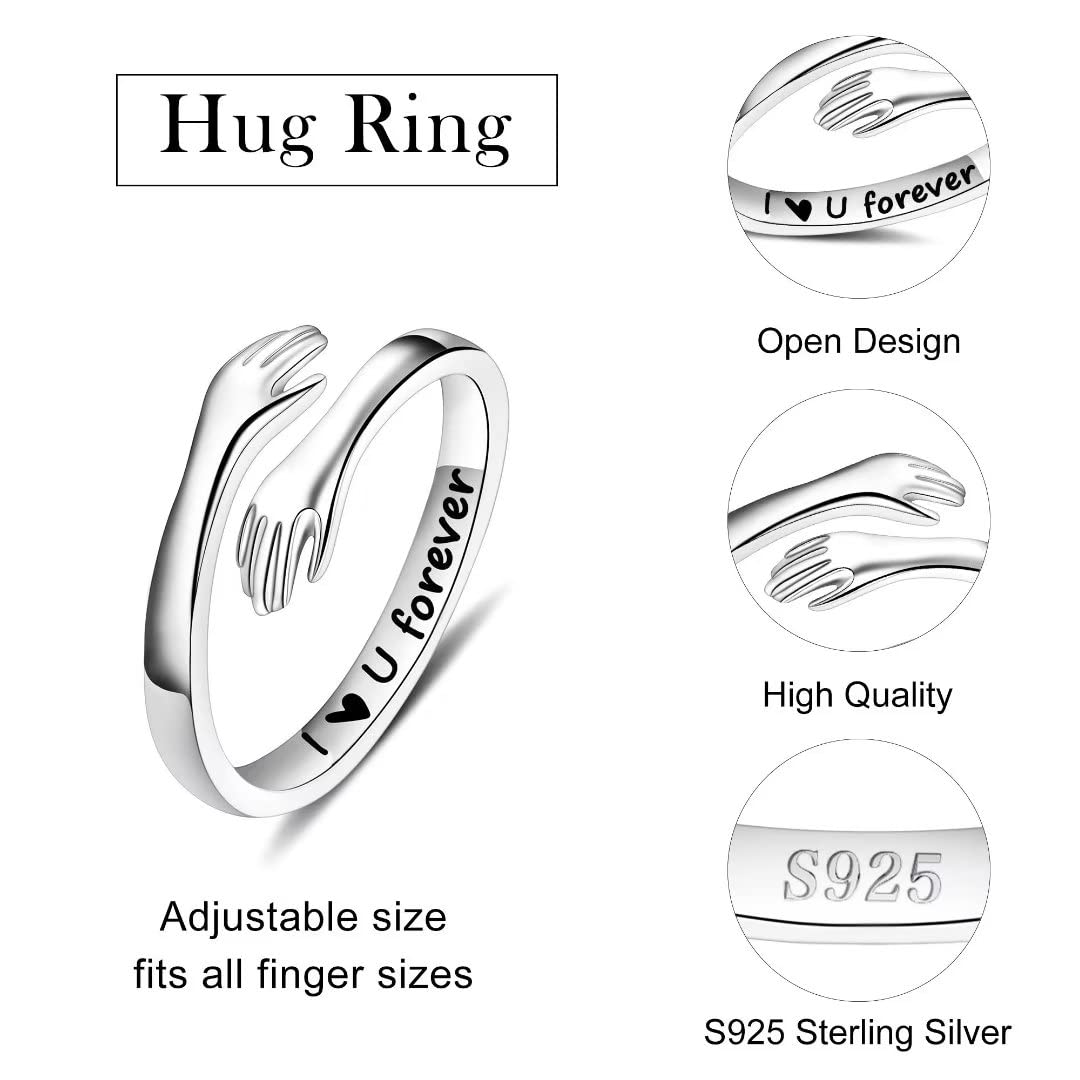 IEFSHINY Valentines Day Gifts for Grandma - Grandma Hug Ring Grandma Gifts, S925 Sterling Silver Hug Ring Grandma Gifts Hug Rings for Women Grandma