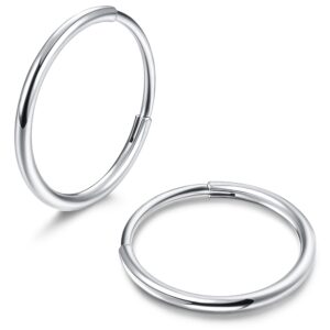 milacolato g23 titanium hoop earrings for women men hypoallergenic hinged huggie hoop earrings cartilage helix sleeper lightweight small hoop earring silver, 8mm