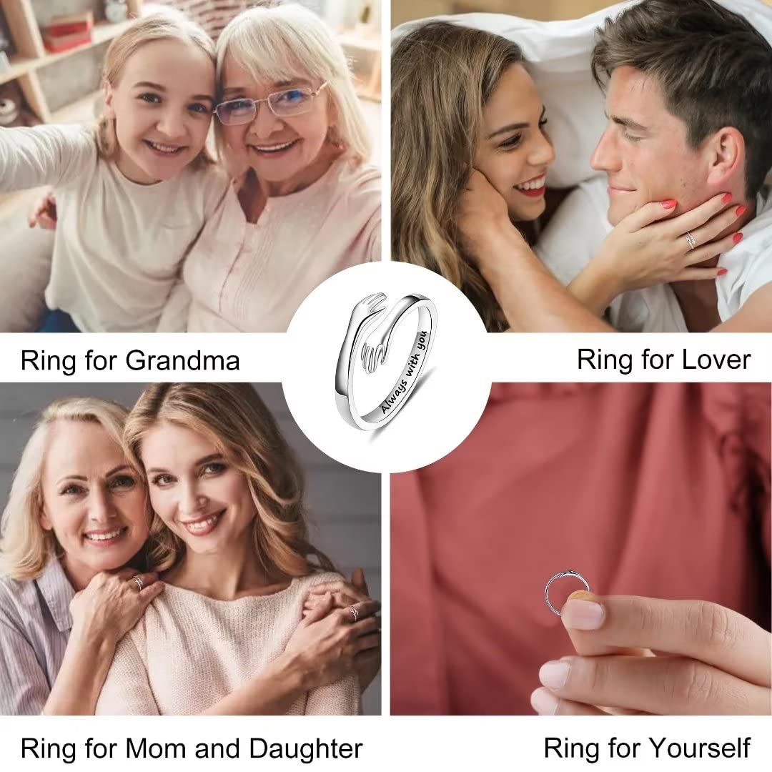 IEFSHINY Valentines Day Gifts for Grandma - Grandma Hug Ring Grandma Gifts, S925 Sterling Silver Hug Ring Grandma Gifts Hug Rings for Women Grandma