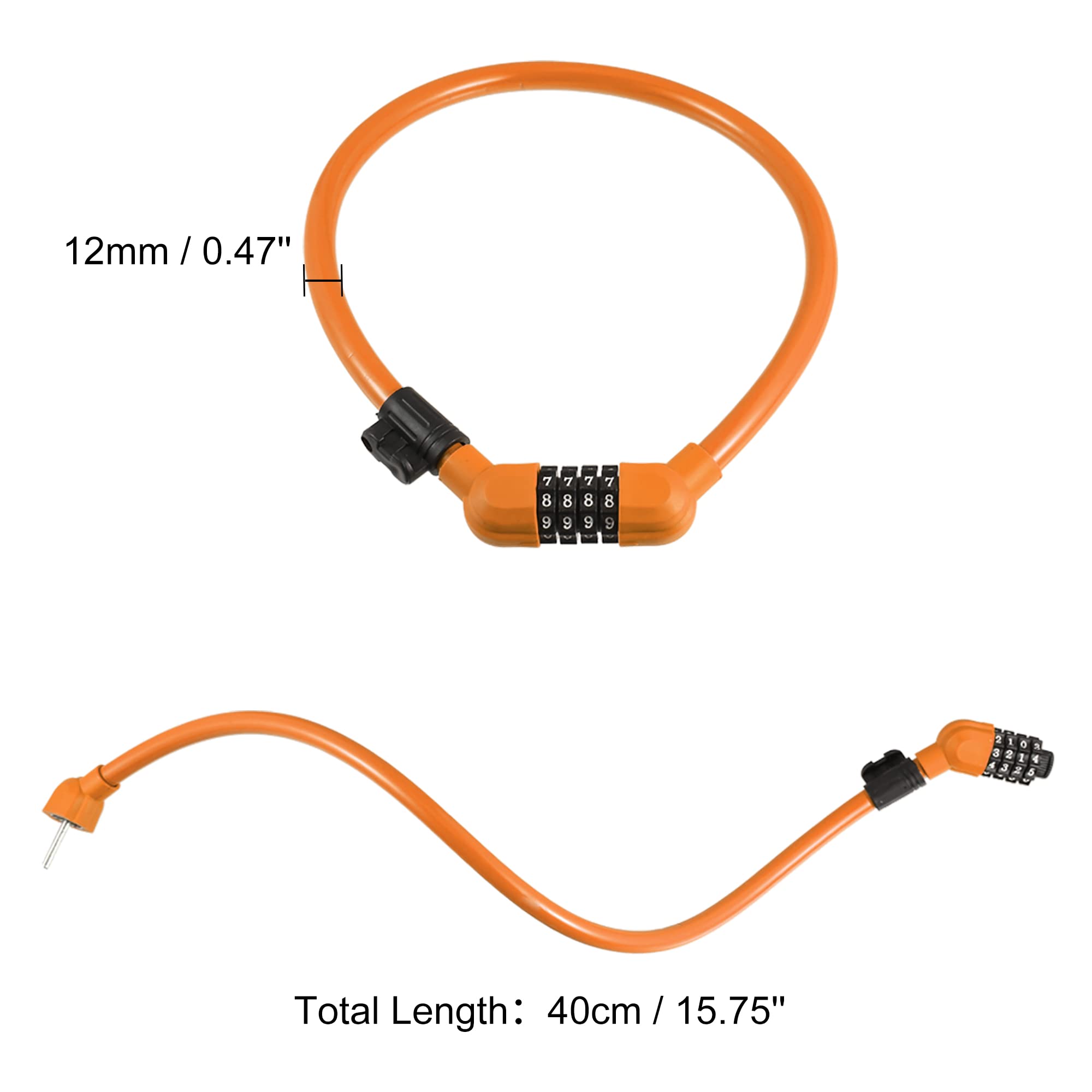 X AUTOHAUX 40cmx12mm Bike Locks Cable Portable 4 Digit Security Resettable Combination Bicycle Cable Lock with Lock Frame Orange