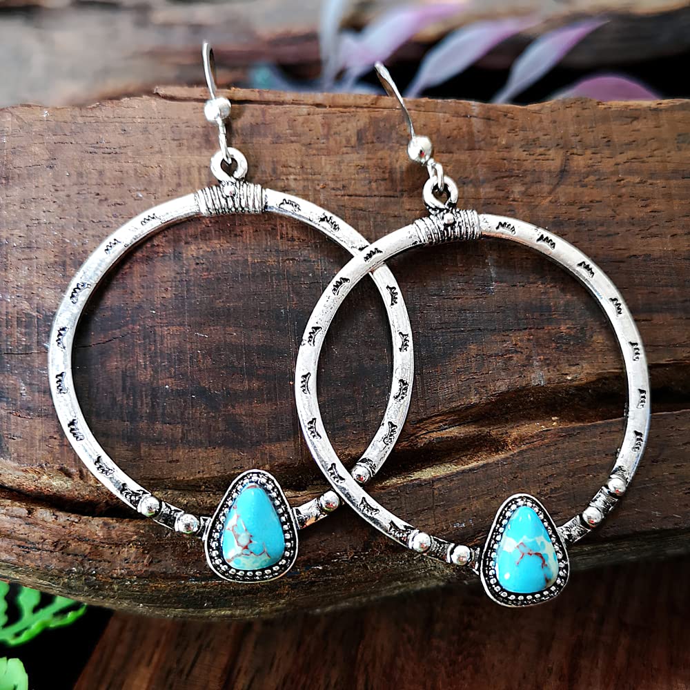 Western National Style Vintage Turquoise Circle Earrings