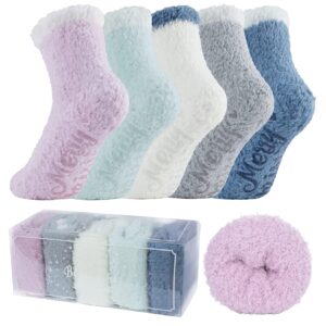 century star womens fuzzy socks with grips hospital socks non slip slipper socks athletic fluffy cozy gripper yoga pilates socks for christmas 5 pairs mixed color