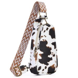 divcidlc sling crossbody bag for women chest purse fanny pack shoulder backpack with guitar strap, cow-print