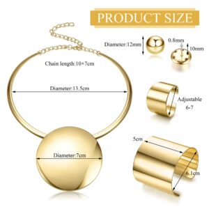 Sanfenly Statement Chunky Jewelry Set Choker Earrings Bracelet Ring Gold Silver Plated Round Pendant Necklace Nigerian Costume Party African Jewelry Accessories for Women