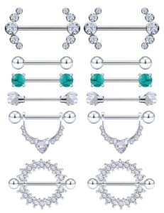 dyknasz 14g nipple rings for women surgical steel nipple piercing jewelry nipple shield barbell ring bar clear diamond cz set silver-tone