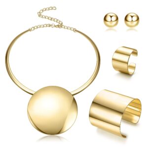 sanfenly statement chunky jewelry set choker earrings bracelet ring gold silver plated round pendant necklace nigerian costume party african jewelry accessories for women