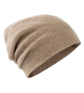 villand 100% cashmere beanie hat for women and men with gift box, double-layered ski cap, knitted cashmere hat for winter (undyed camel)