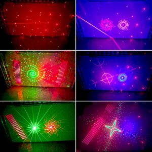 Upgraded 4 Lens DJ Disco Lights for Parties Laser Light Show with 9 LED Strobe Lights Remote&DMX512 Control, Sound Activated Club Lights for Home Party Birthday,Halloween,Christmas