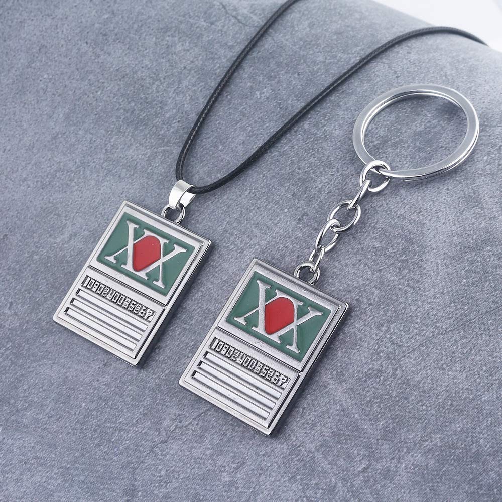 HxH Themed Hunter License Keychain Necklace Set - Hunter Killua GON Anime Key Chain - Halloween Cosplay Gifts for Women Men