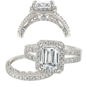 wuziwen 4 carat emerald cut sterling silver engagement rings wedding ring set for women cz size 8