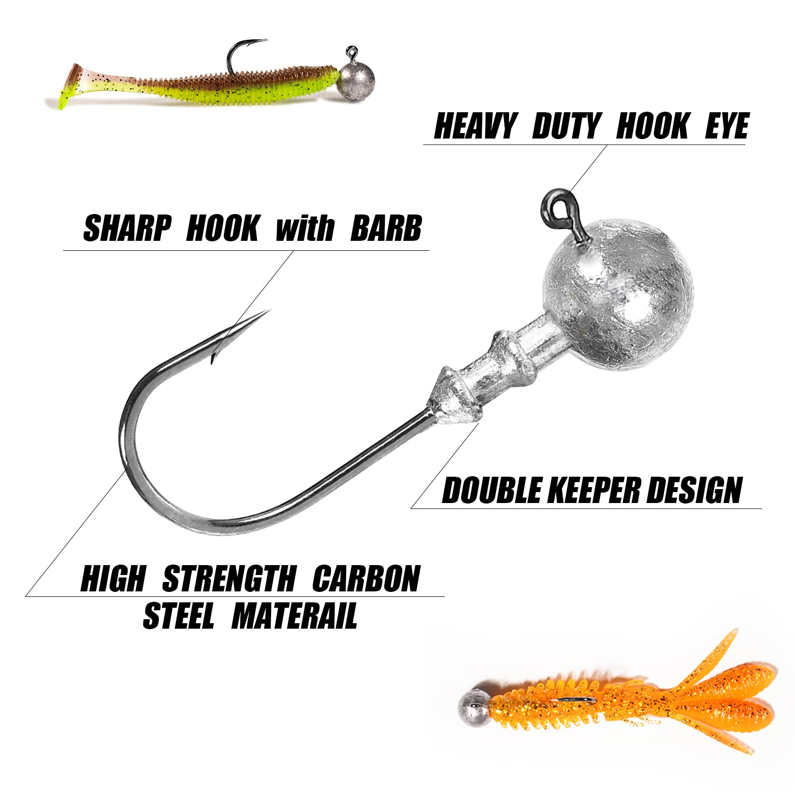 AMYSPORTS Bass Saltwater Jig Head Hooks Freshwater Sharp Jig Hooks Lead Round Ball Fishing Jigs Lead 25pcs 1/4oz