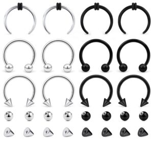 ovxznts 16g surgical steel septum rings nose septum horseshoe hoop lip smiley piercing jewelry eyebrow ring daith earrings replacement ball and spikes set