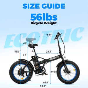 ECOTRIC Beginner Electric Bike 500W Foldaway E Bike 20" Fat Tire Offroad Folding Electric Bicycle 36V 12.5AH Removable Battery Beach Snow Mountain Bike Moped for Adults Commute E-Bike UL Certified