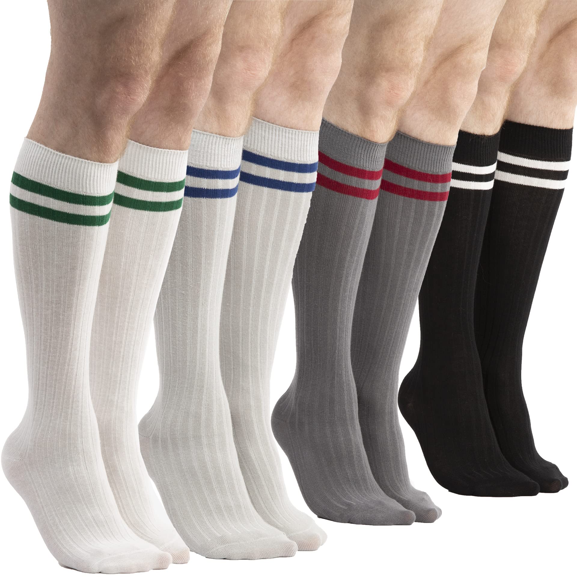 SERICI 4 x Mens Knee High Cotton Striped Socks | Over the Calf Socks | Dress Socks | Size 9-11