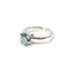 Dfine Skulls Blue-Green Moissanite Engagement Ring 8mm Round 2carat Solitaire Solid 925 Sterling Silver (5.5)