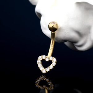 Melighting Gold Belly Button Rings 14K Real Gold Belly Rings Heart Belly Piercing Jewelry Clear CZ Navel Piercing Jewelry for Women