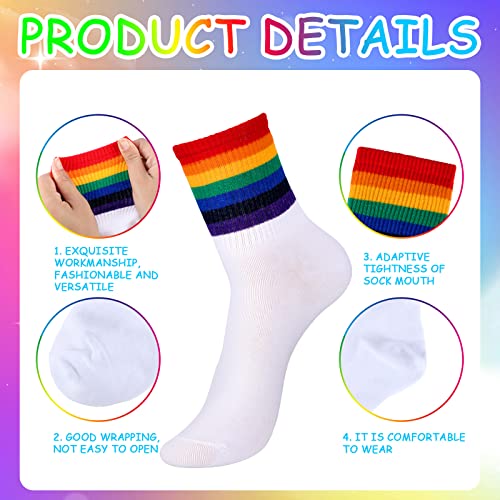 Bencailor 6 Pairs Crew Socks Striped Rainbow Athletic Cotton Novelty Ankle Socks Casual Multicolored Unisex Matching Socks (Vivid)