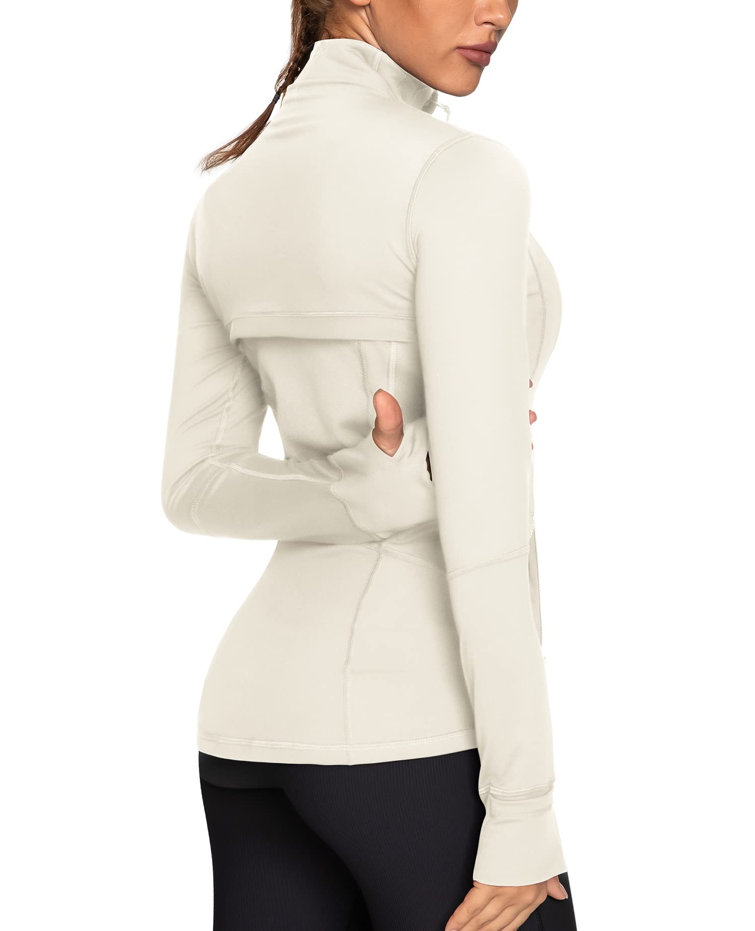 GYM RAINBOW Women's Lightweight Running Jackets Cottony-Soft 4-Way Stretch Zip up Slim Fit Workout Yoga Athletic Jacket(A-Ivory White,Small)