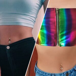 Melighting Gold Belly Button Rings 14K Real Gold Belly Rings Heart Belly Piercing Jewelry Clear CZ Navel Piercing Jewelry for Women