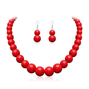 cryshimmer pearl choker necklace for women faux pearl beads strand necklace earring set costume jewelry (red-1)