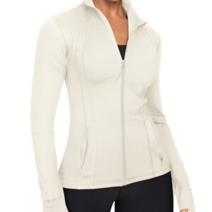 GYM RAINBOW Women's Lightweight Running Jackets Cottony-Soft 4-Way Stretch Zip up Slim Fit Workout Yoga Athletic Jacket(A-Ivory White,Small)