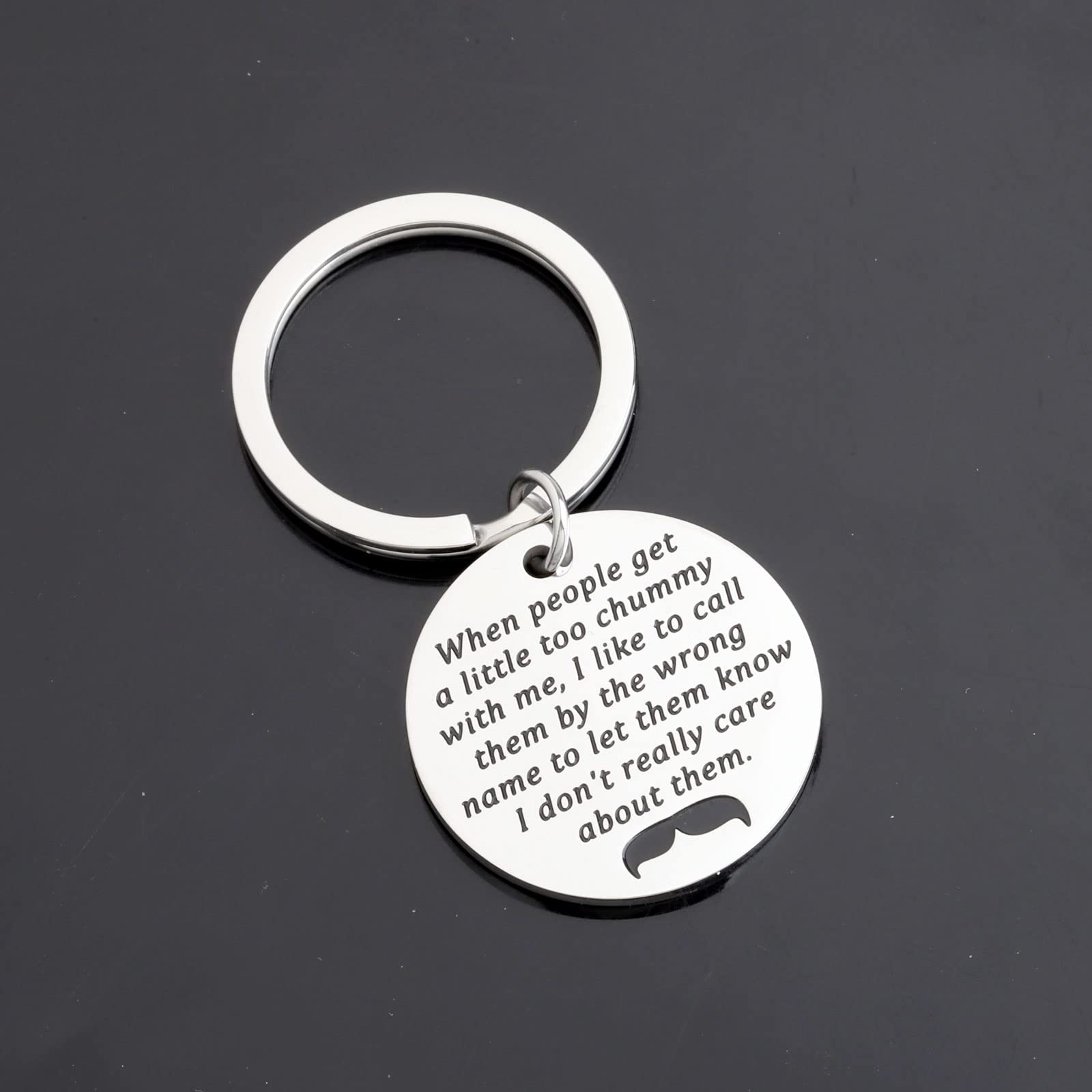 BEKECH Funny Boss Gag Gifts Ron Quotes Gift When People Get A Little Too Chummy With Me Keychain TV Show Fan Gift Parks and Rec Inspire Gift (too chummy with me)