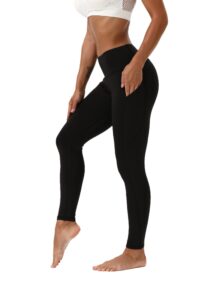 kaleilo women's yoga pants high waist tummy control butt lifting gym sport workout leggings black medium