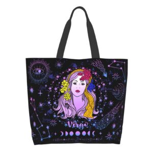 jasutot virgo constellation tote bag large canvas zodiac sign astrology shoulder tote handle bag for gym beach weekender travel shopping