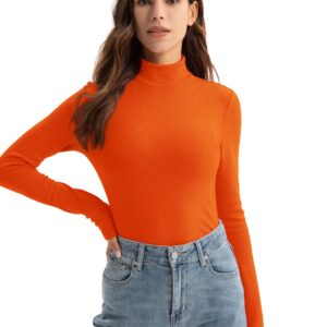 YumiDay Mock Turtleneck Base Layer Women(Orange,XL)