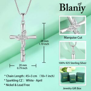 Blaniy Cross Necklace for Women 925 Sterling Silver Butterfly Necklace April Birthstone Pendant Necklace with Cubic Zirconia Jewelry Gifts for Women