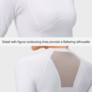 SANTINY Women's Long Sleeve Crop Workout Tops Slim Fit Gym Yoga Running Shirts for Women(A White_M)