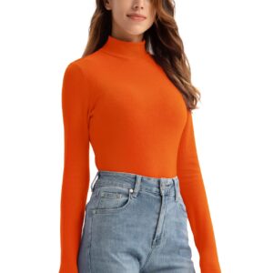 YumiDay Mock Turtleneck Base Layer Women(Orange,XL)